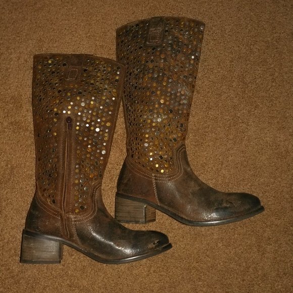 Diba | Shoes | Diba True What To Do Chocolate Brown Studded Leather Midcalf Boots Size 8 | Poshmark